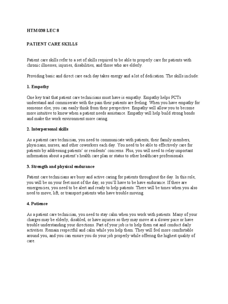 Patient Care Skills | PDF | Pulse | Physiology