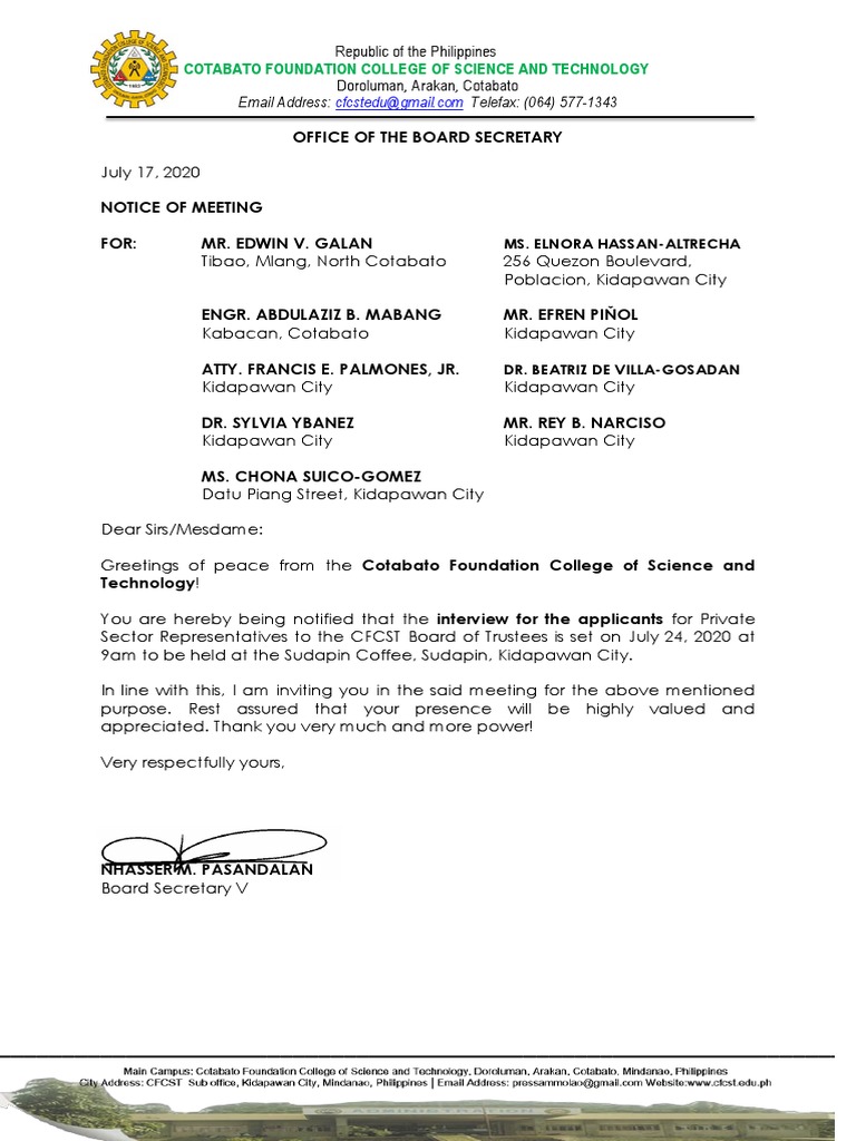 Notice of Meeting (Interview) | PDF