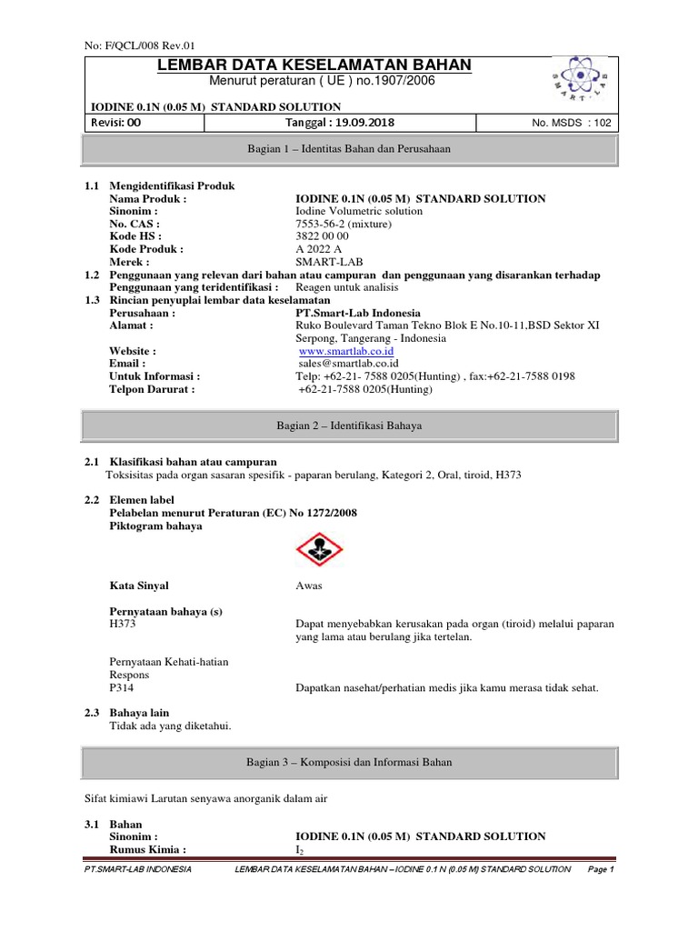 MSDS Iodine Solution 0.05 M (Indo) | PDF