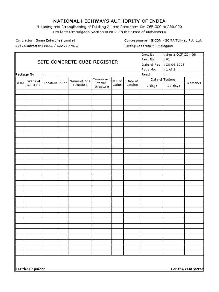 08 Site Concrete Register | PDF