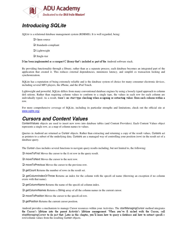Introducing SQLite. | PDF | Relational Database | Databases