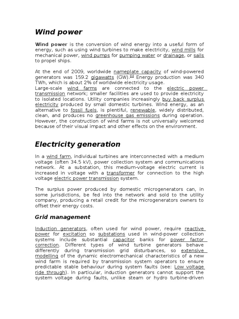 Wind Power: Wind Power Is The Conversion of Wind Energy Into A Useful ...