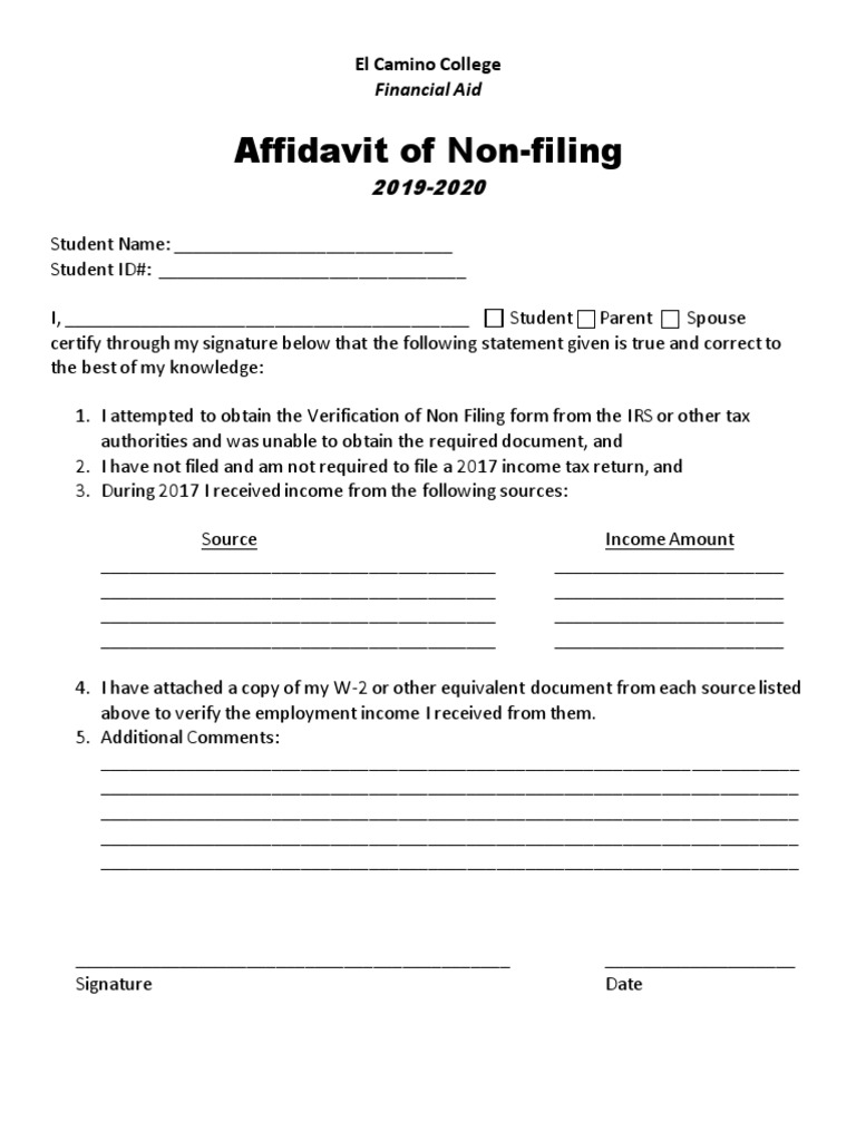 El Camino College Non-Filing Affidavit 2019-2020 | PDF