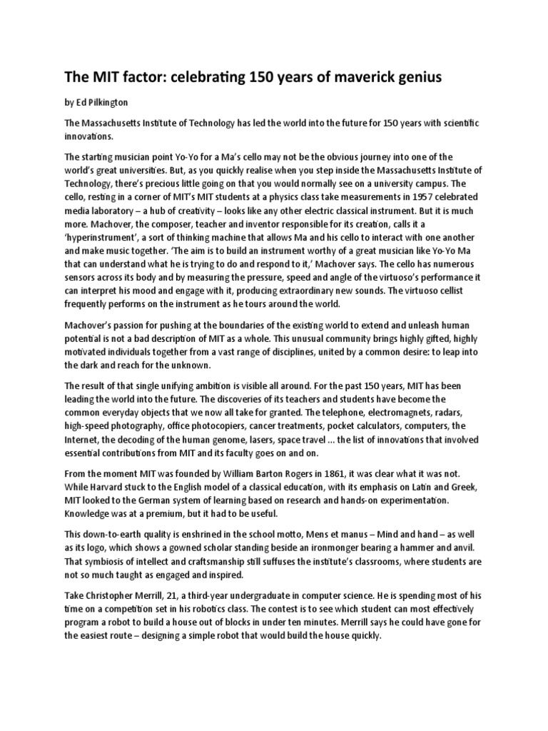 The MIT Factor: Celebrating 150 Years of Maverick Genius | PDF ...
