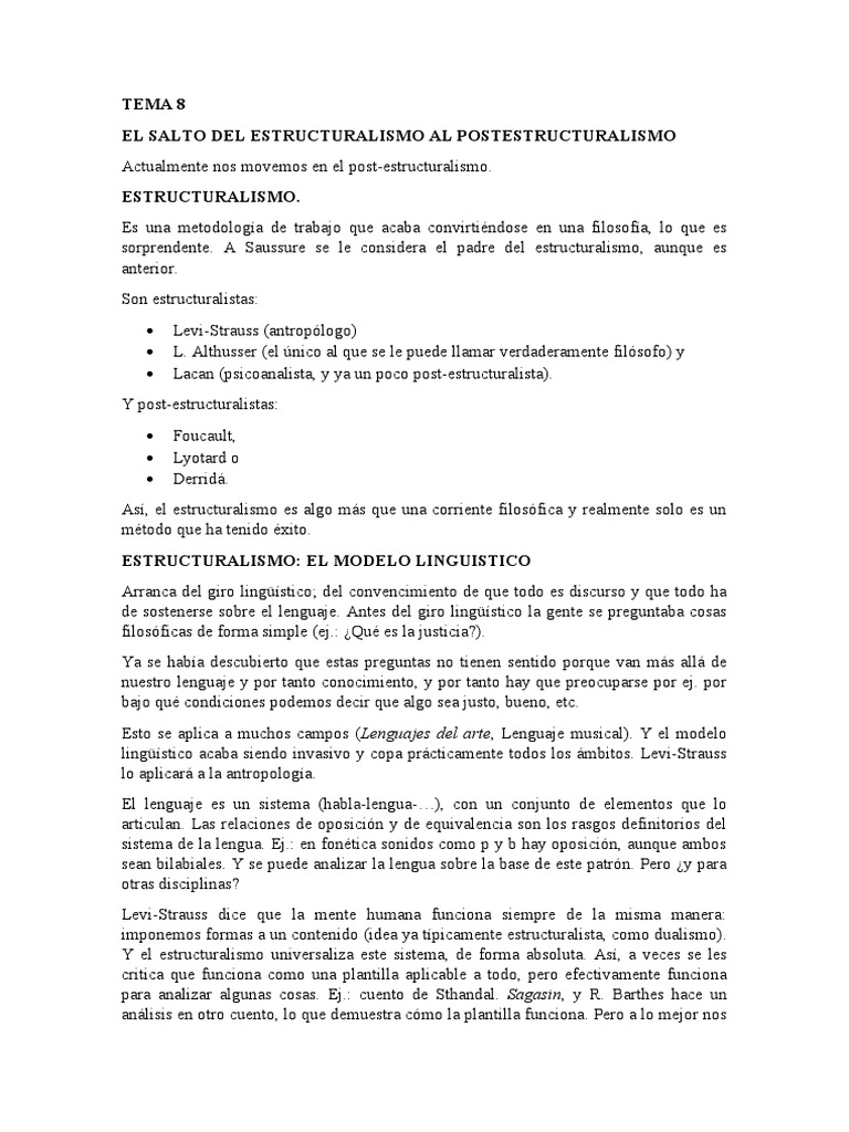 Tema 8 Estructuralismo y Post Estructuralismo | PDF | Lingüística ...