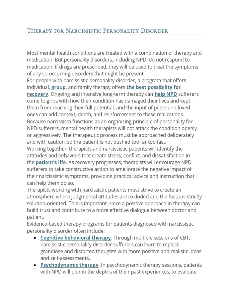 Therapy Approaches for NPD Recovery | PDF | Dialectical Behavior ...
