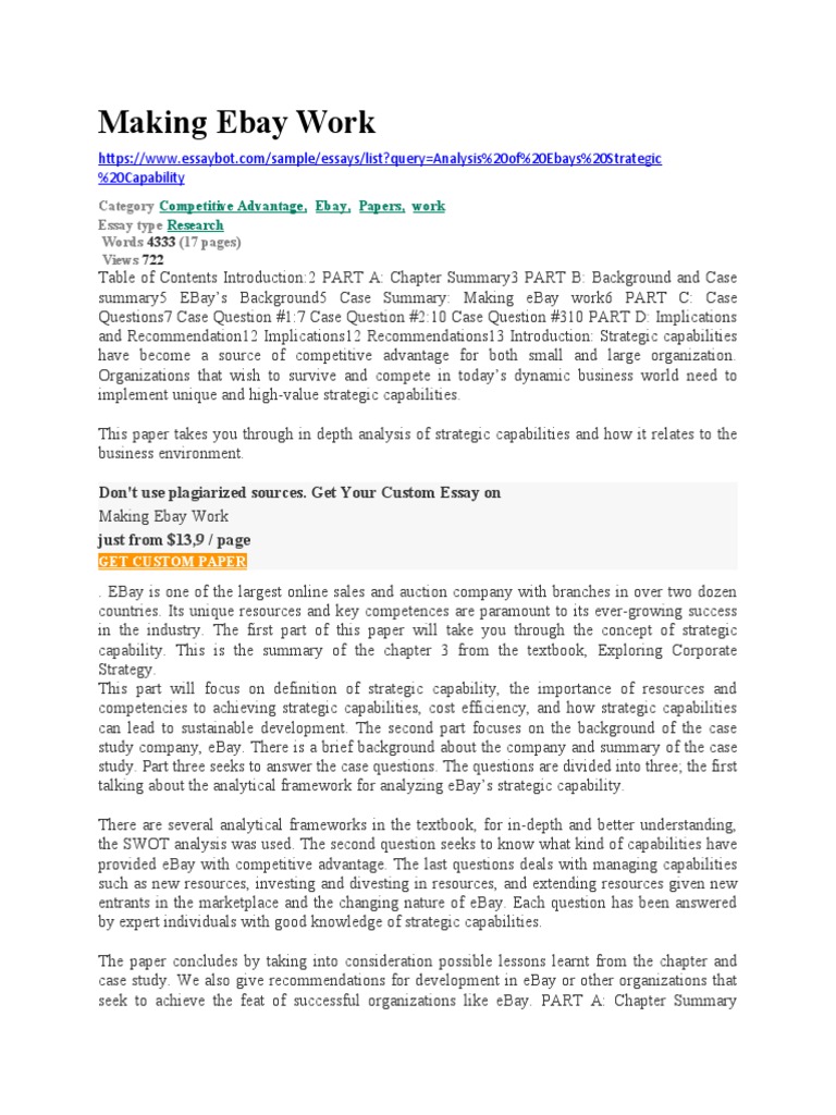 Making Ebay Work 1 | Download Free PDF | E Bay | Competitive Advantage