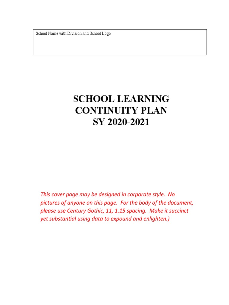 School Learning Continuity Plan SY 2020-2021: School Name With Division ...