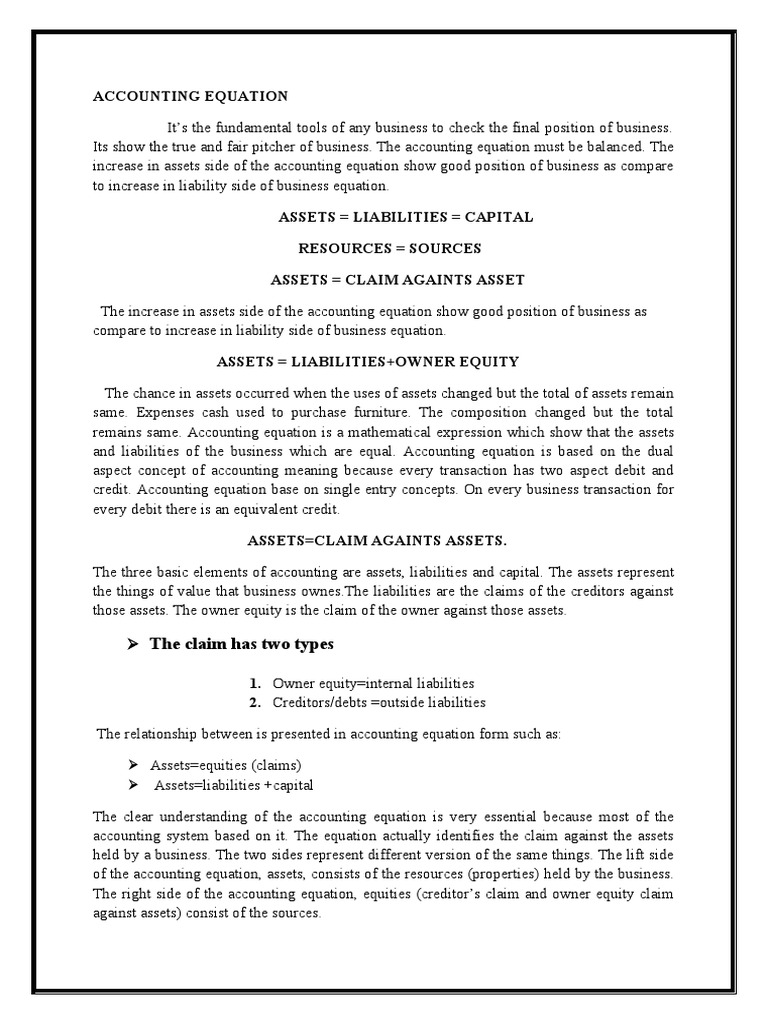 Accounting Equation: The Claim Has Two Types | PDF | Debits And Credits ...