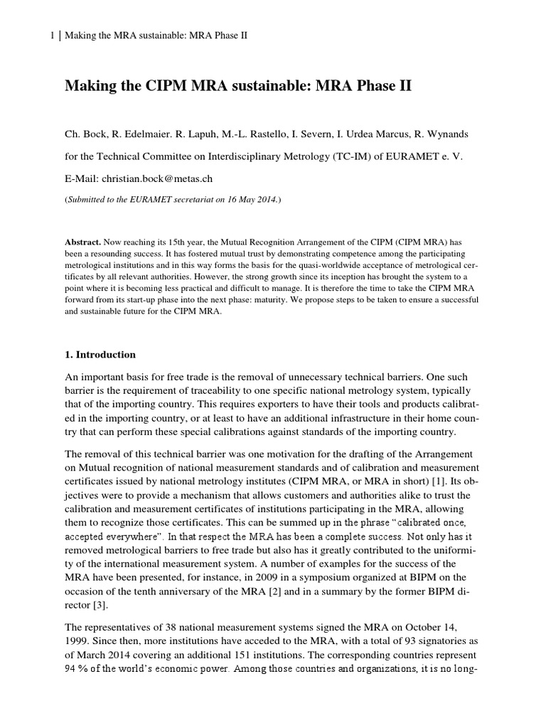 Sustainable Future of CIPM MRA Phase II | PDF | Metrology | Calibration