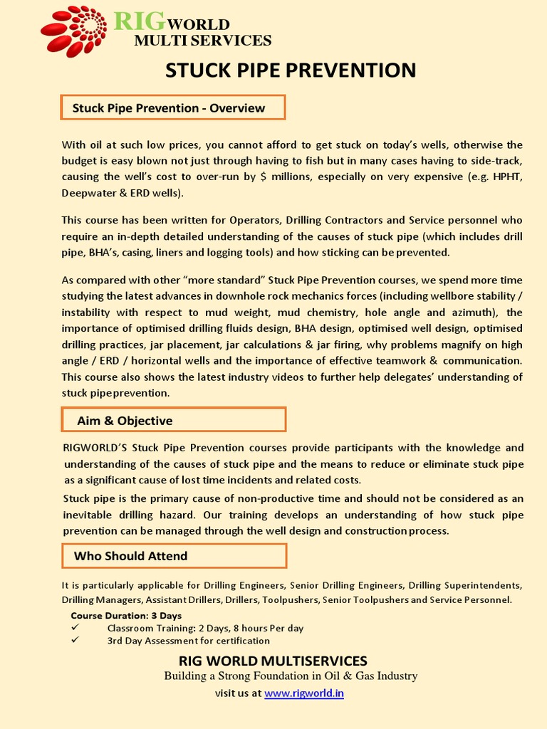 Stuck Pipe Prevention Training Service PDF | PDF | Oil Well | Drilling Rig
