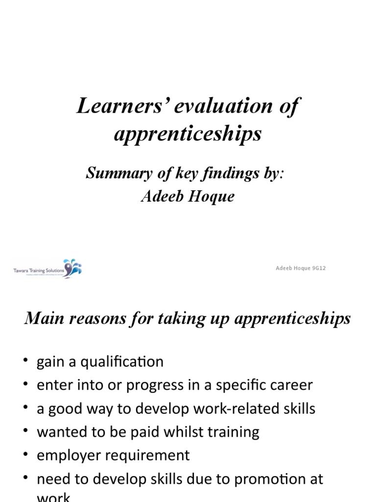 Learners Evaluation of Apprenticeships | PDF | Apprenticeship | Business