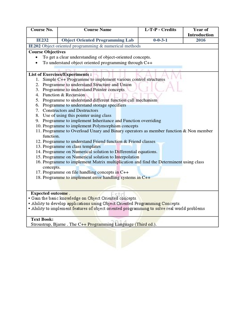 IE232 Object Oriented Programming Lab | PDF