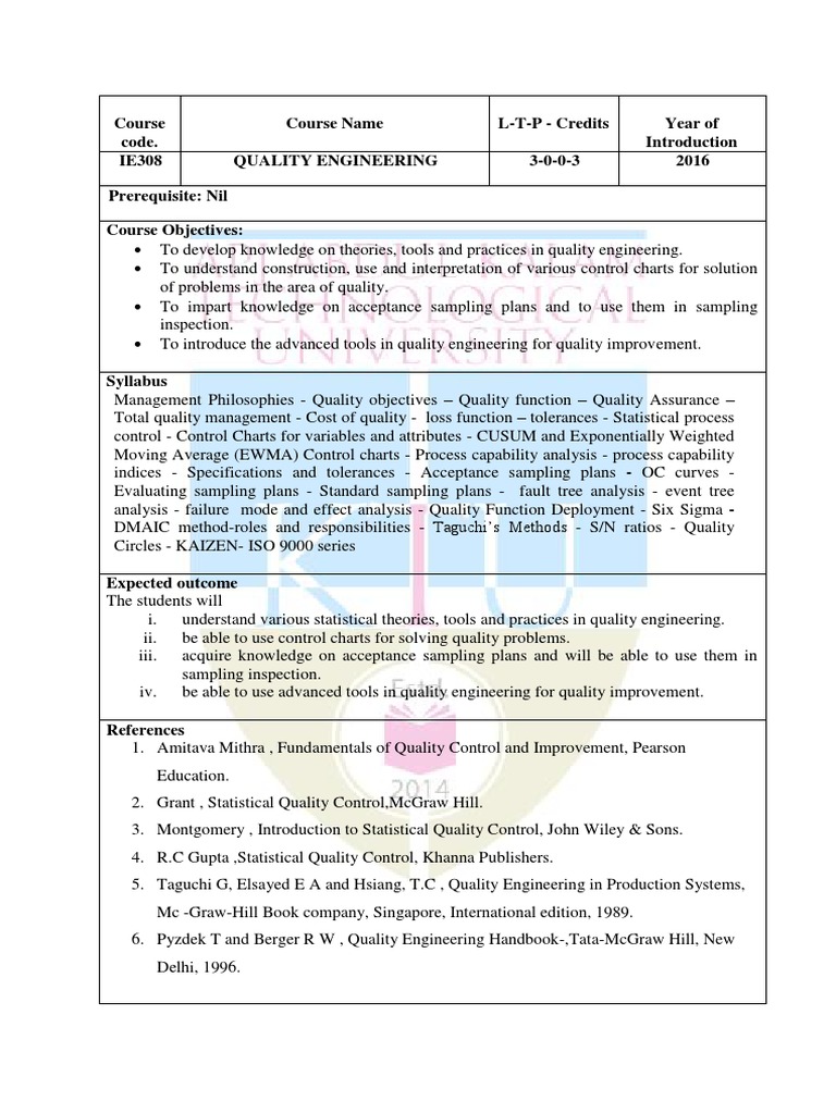 Course Code. Course Name L-T-P - Credits Year of IE308 Quality ...