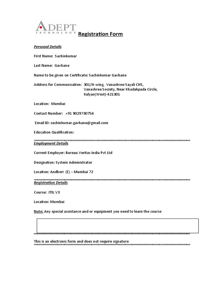 ITIL Registration Form | PDF