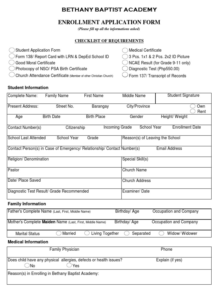 BBA Enrollment Form Front Page PDF | PDF