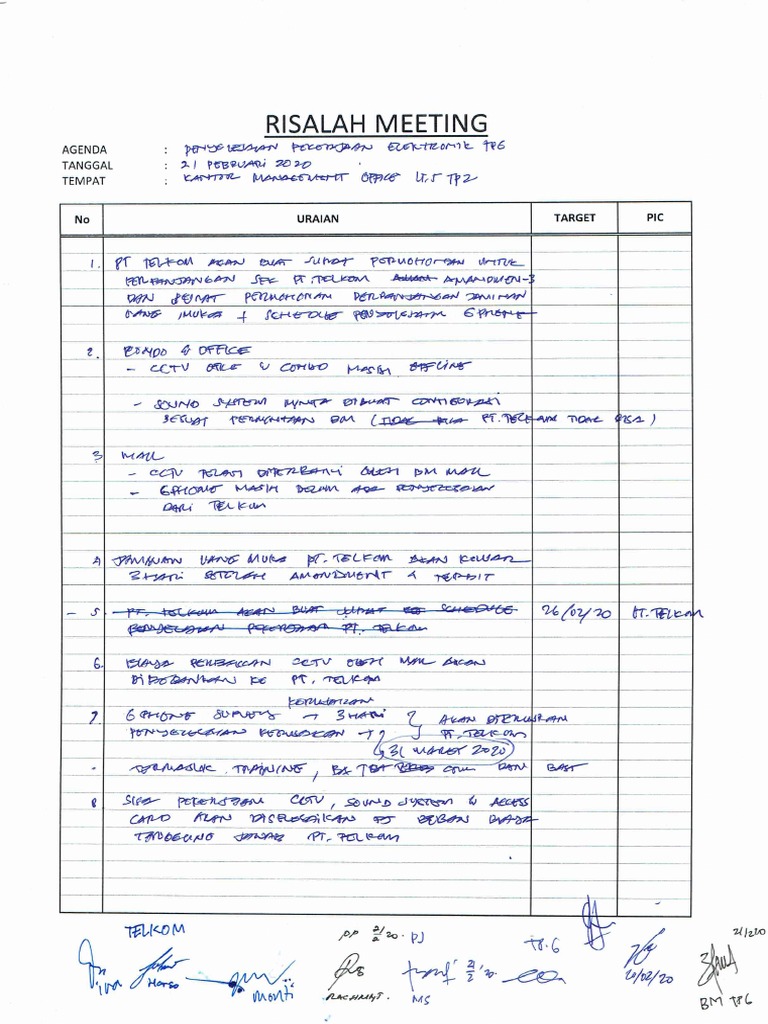 Risalah Meeting PT Telkom & PJ 21 Peb 2020 PDF | PDF