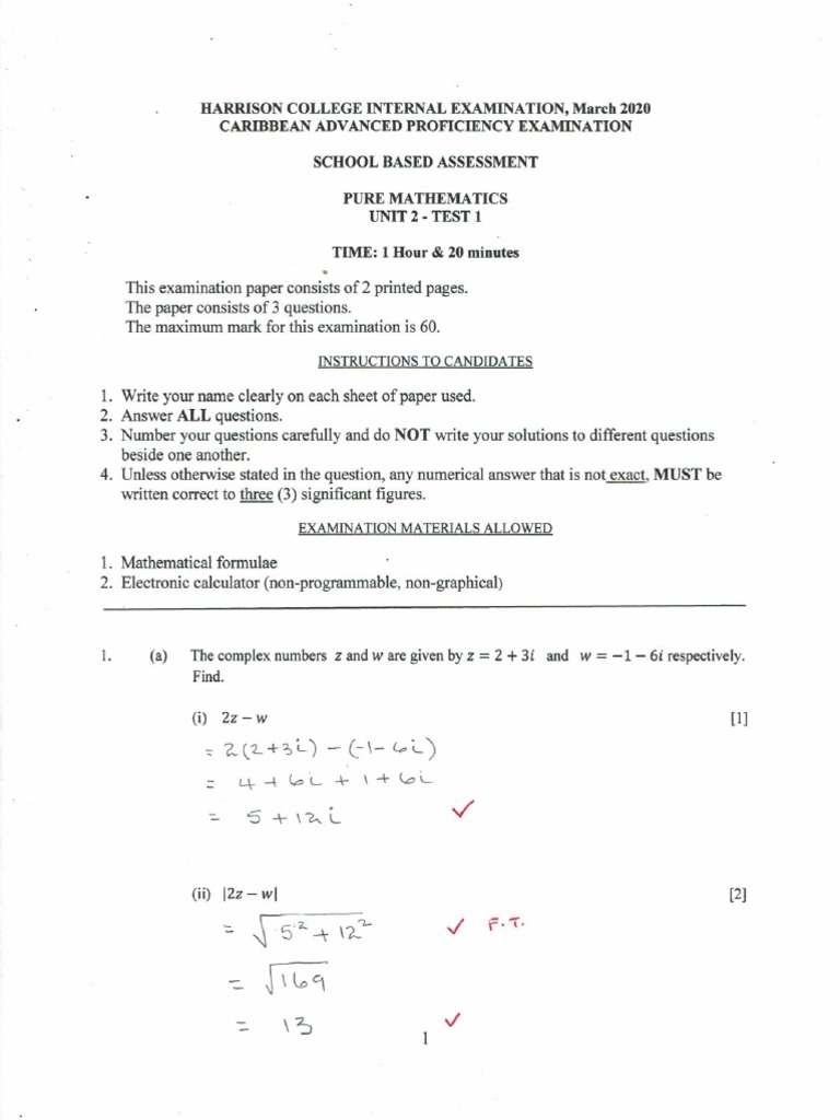 Cape Ia 2020 Unit 2 Test 1 Mark Scheme | PDF