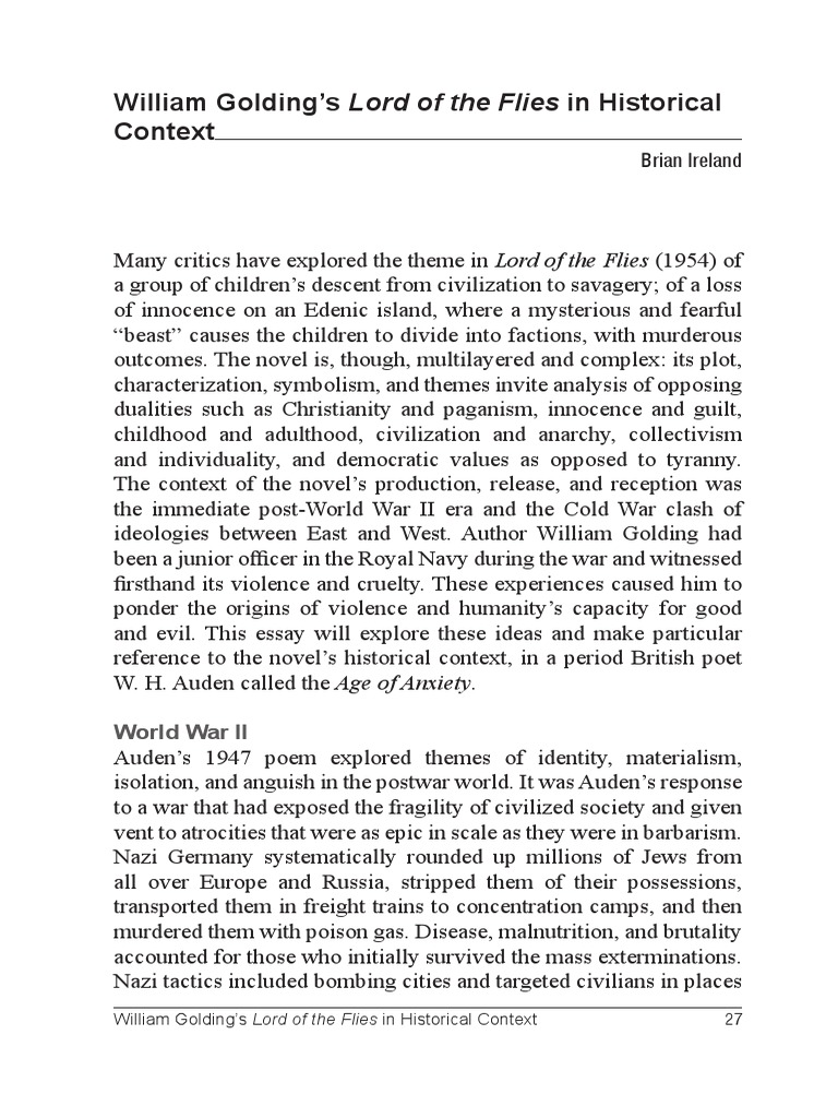 William Golding's Lord of The Flies in Historical | PDF | Empire Of ...