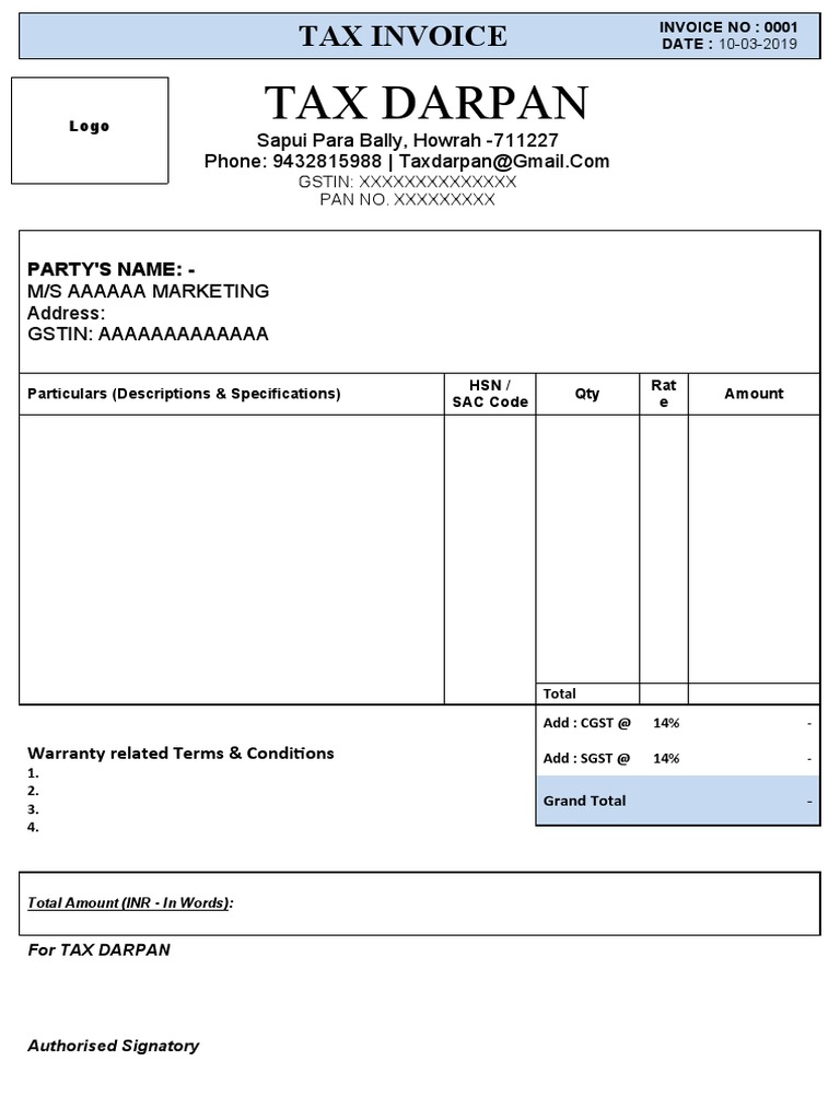 GST Invoice Format Word | PDF