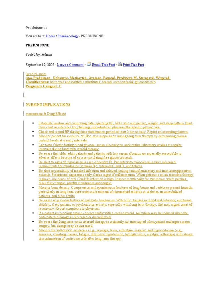 Prednisone Nursing Guidelines and Management | PDF | Glucocorticoid | Drugs