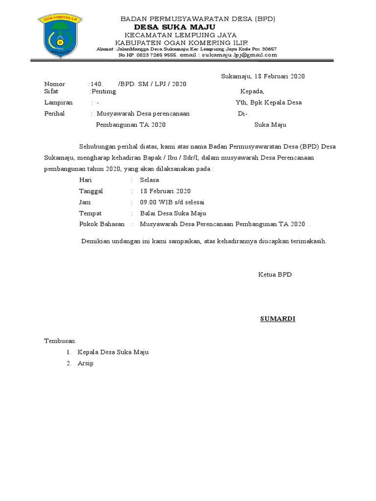 Undangan Rapat Musdes BPD | PDF
