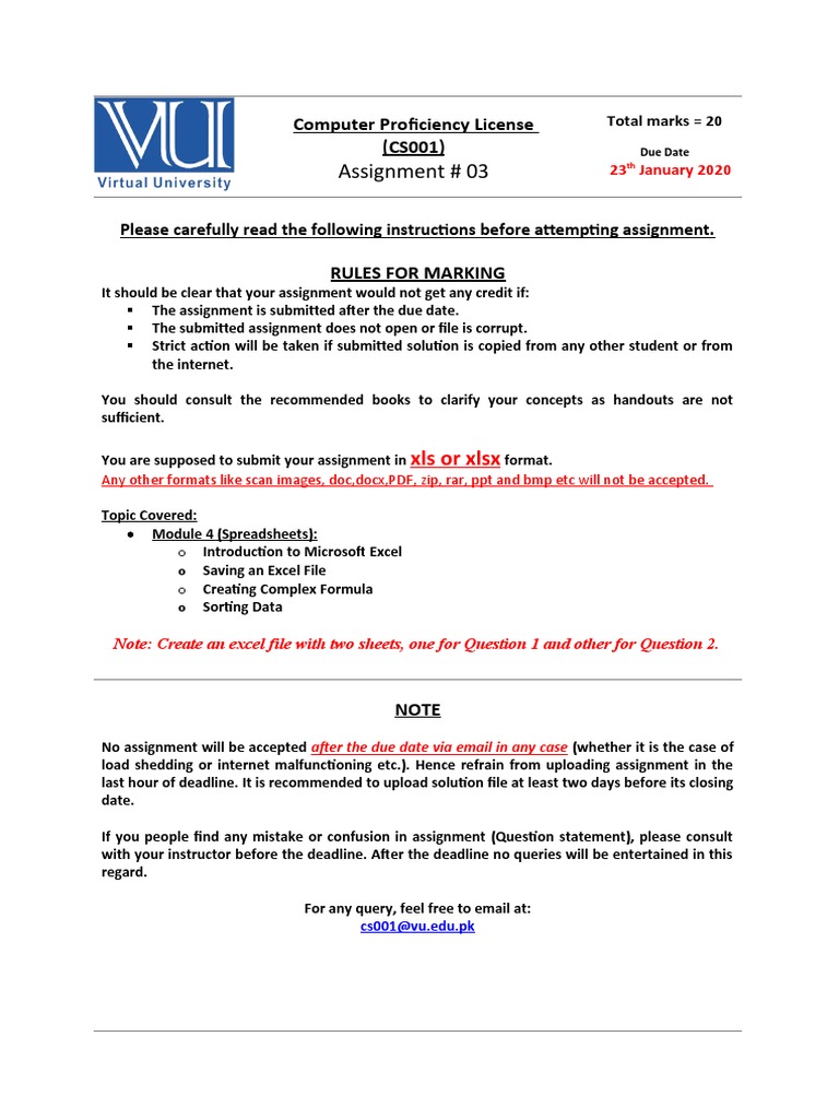 Assignment # 03: Computer Proficiency License (CS 001) | Download Free ...