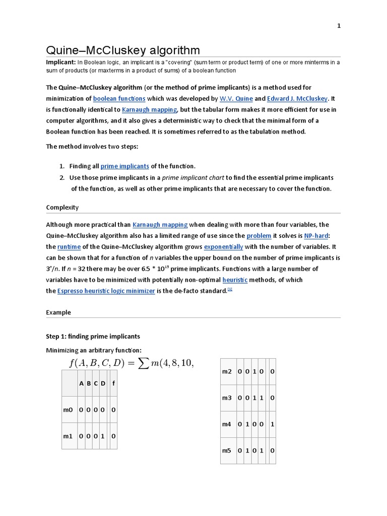 Quine Mccluskey Algorithm Boolean Functions Wv Quine Edward J
