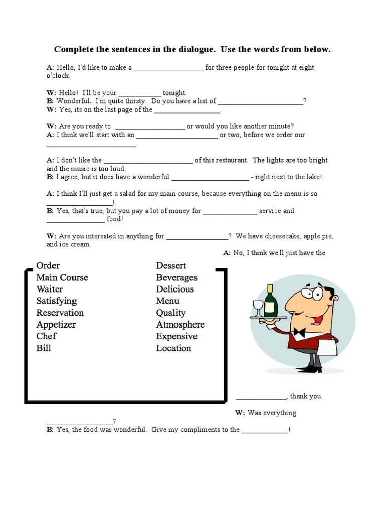 Restaurant Vocabulary Dialogue Worksheet Role Plays Drama and ...