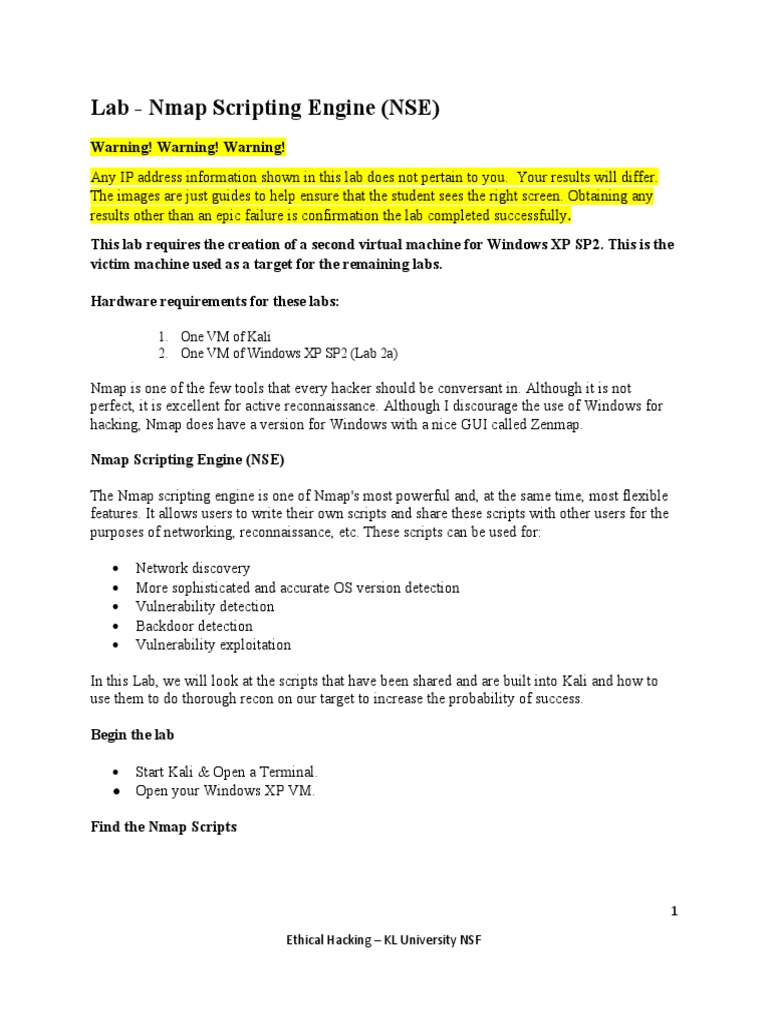 Lab 5 Using The Nmap Scripting Engine Nse And Metasploit To Exploit Windows Xp Pdf 