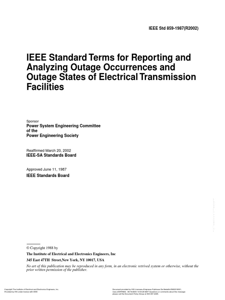 IEEE STD 859-1987 (R2002) PDF | PDF | Electric Power Transmission ...