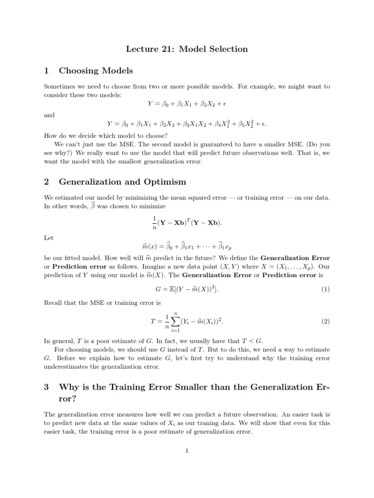 Lecture 21: Model Selection 1 Choosing Models | PDF | Akaike ...
