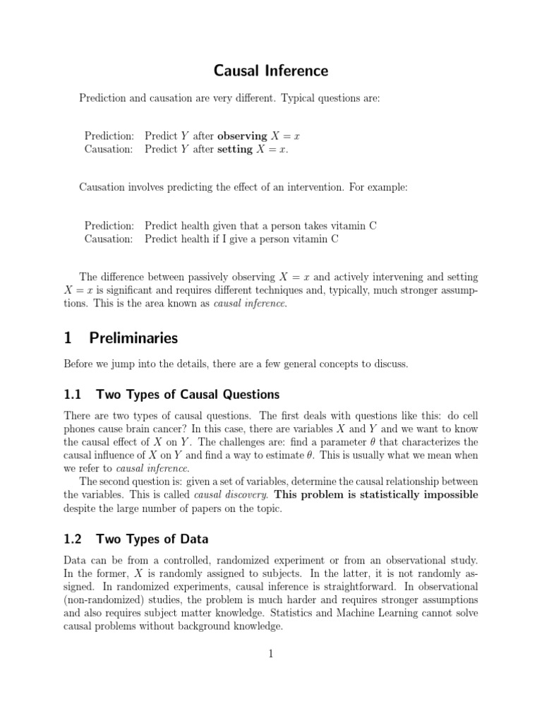 Causal Inference: 1.1 Two Types of Causal Questions | PDF | Causality ...