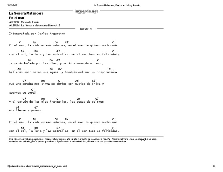 en El Mar - Letra y Acordes | PDF