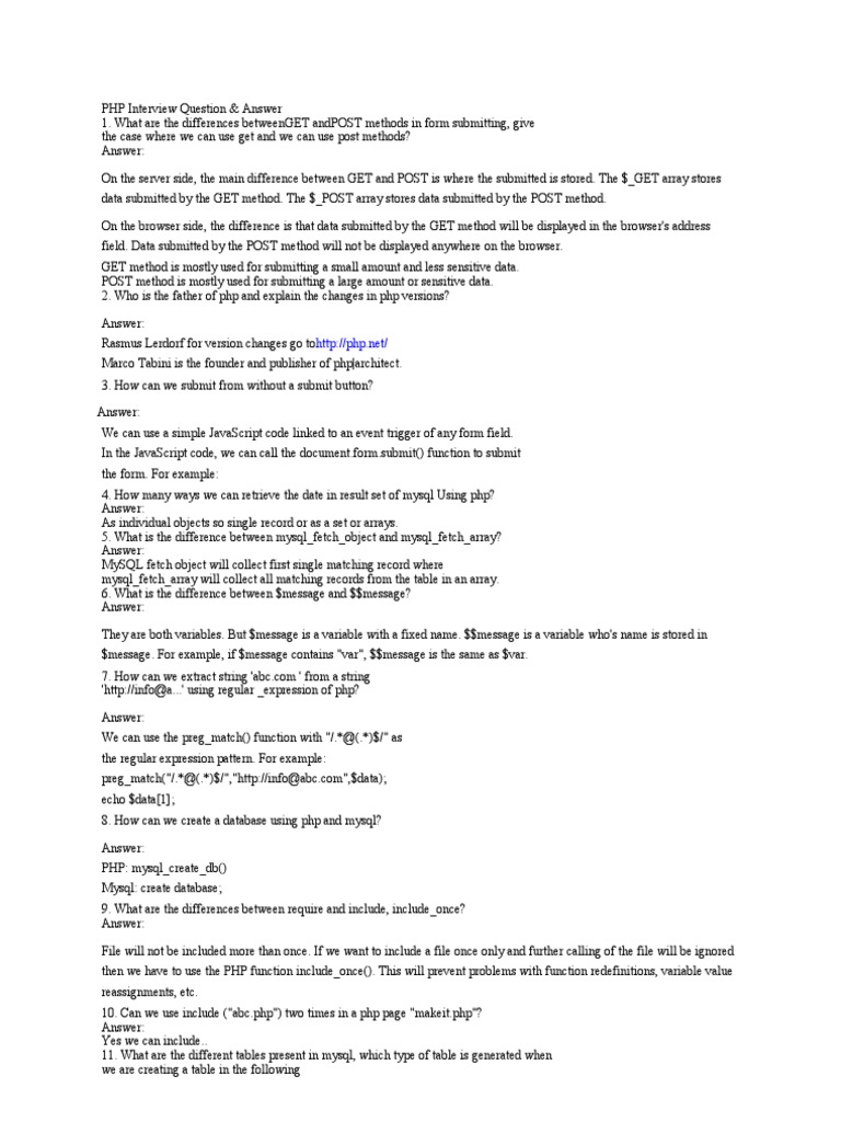 Php Interview Question Download Free Pdf Pear Php 