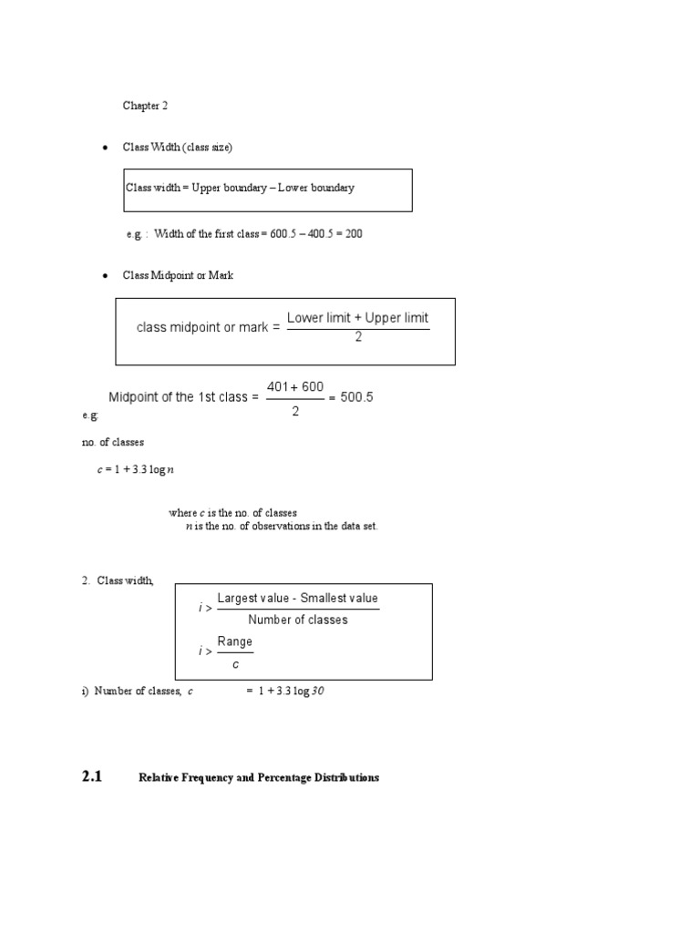 Lower Limit + Upper Limit Class Midpoint or Mark 2 | PDF | Mode ...