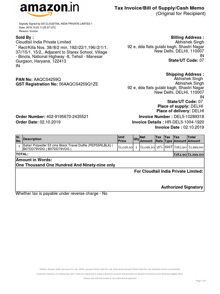 Safari Bag Bill PDF | PDF | Invoice | Value Added Tax