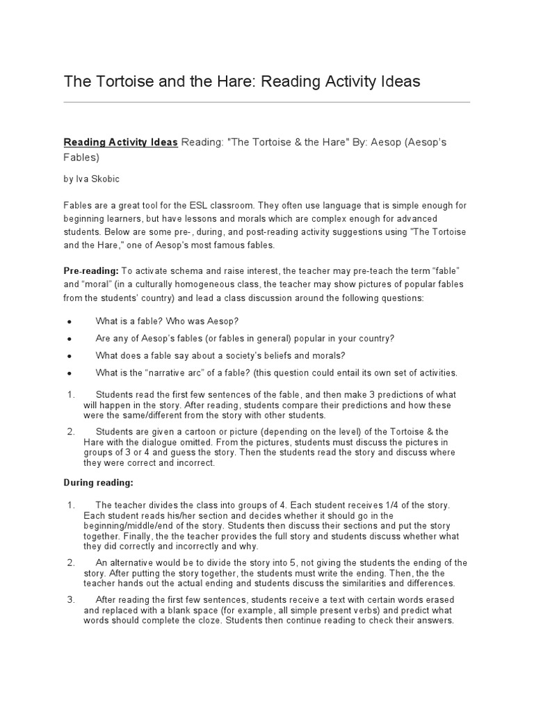 ESL Activities for Tortoise and Hare | PDF | Aesop | Fable