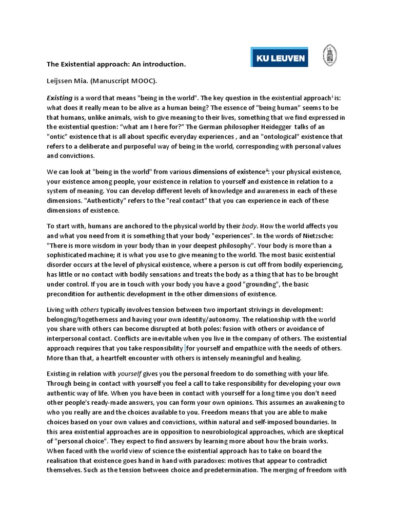 Leijssen Mia. (Manuscript MOOC) .: The Existential Approach: An ...