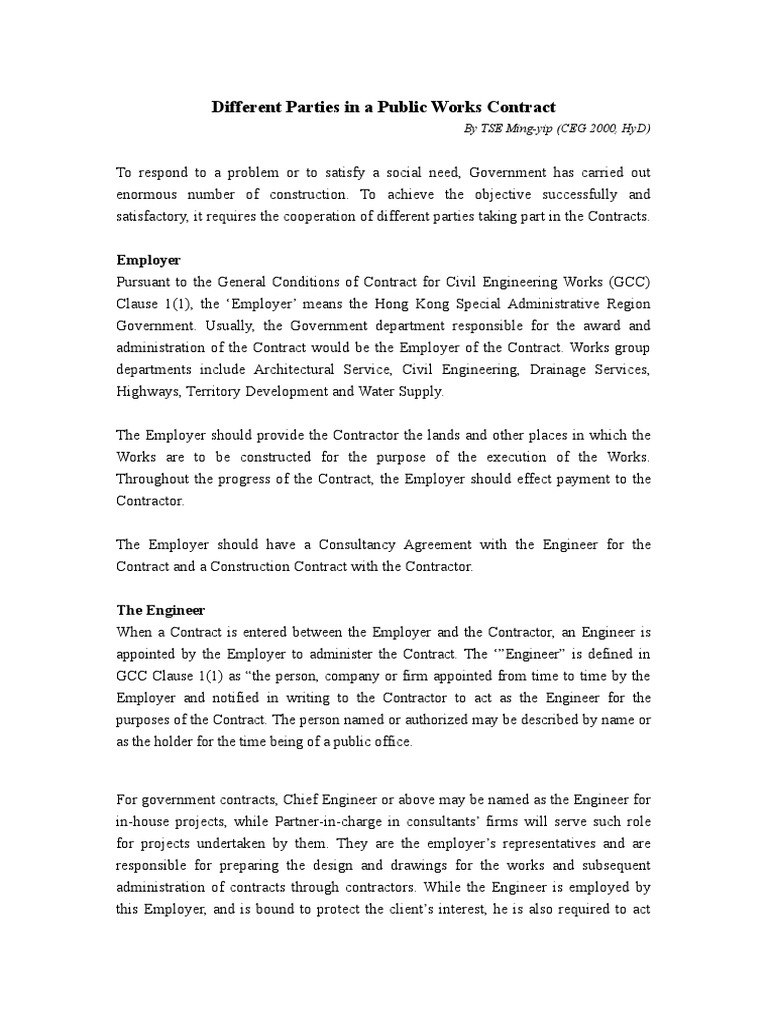 Public Works Contract Parties | PDF | General Contractor | Engineer