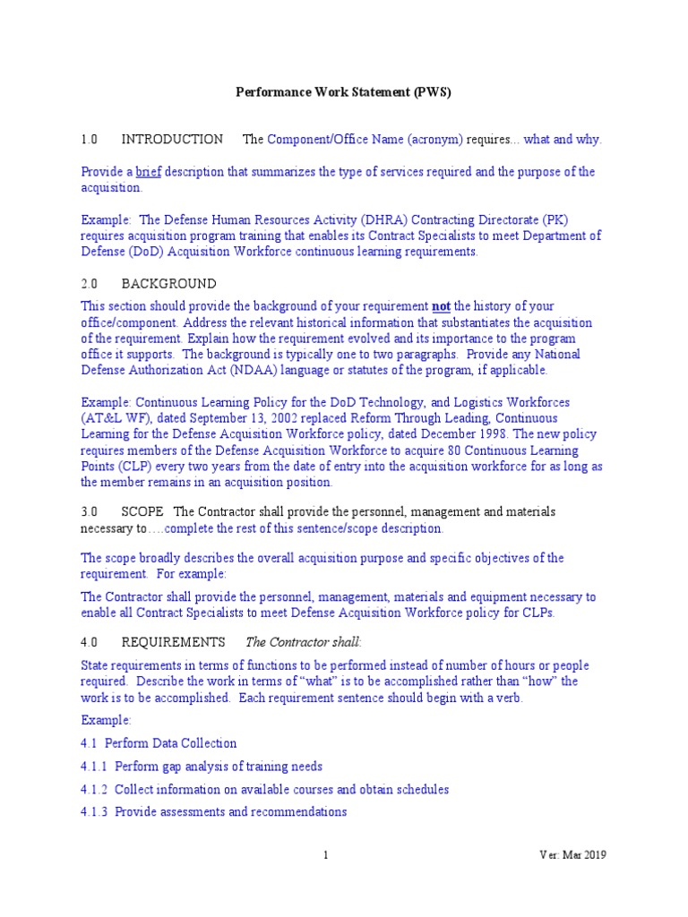 DHRA PWS Template - 4 Mar 19 | PDF | Security Clearance | Information ...