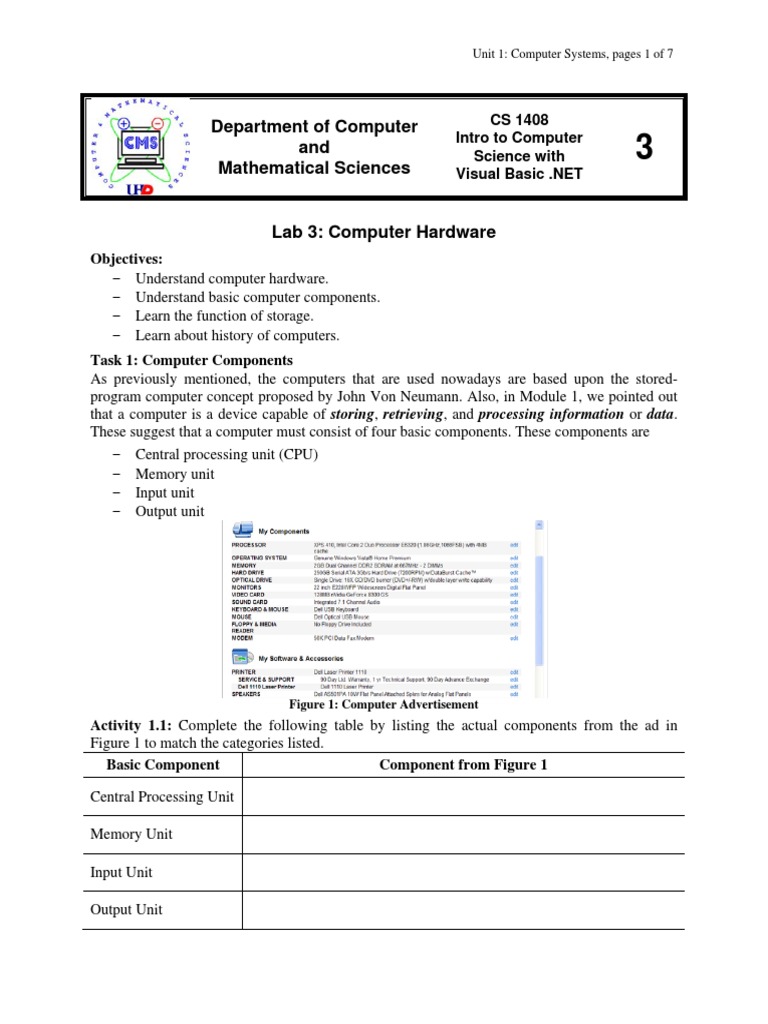 Lab3 - Computer Hardware | PDF | Random Access Memory | Central Processing Unit