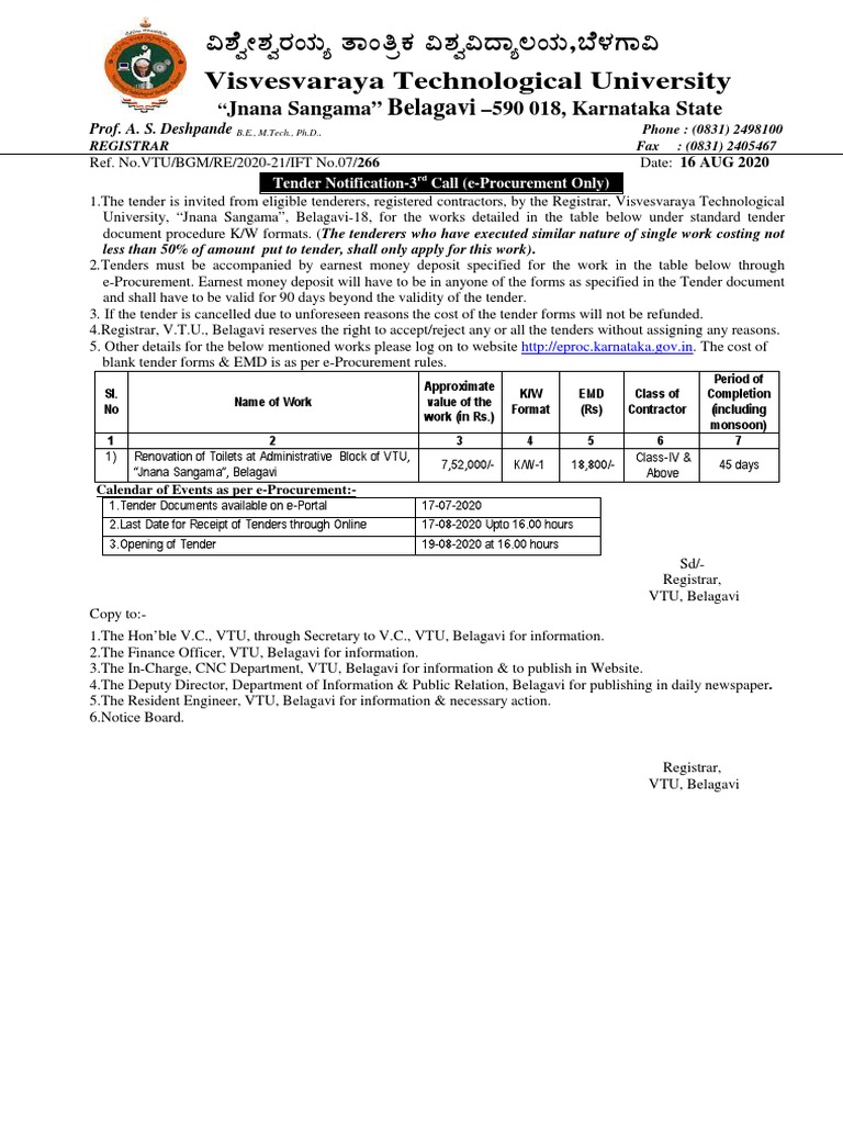 Tender Notification 3rd Call - e Procurement Only | PDF | Government ...