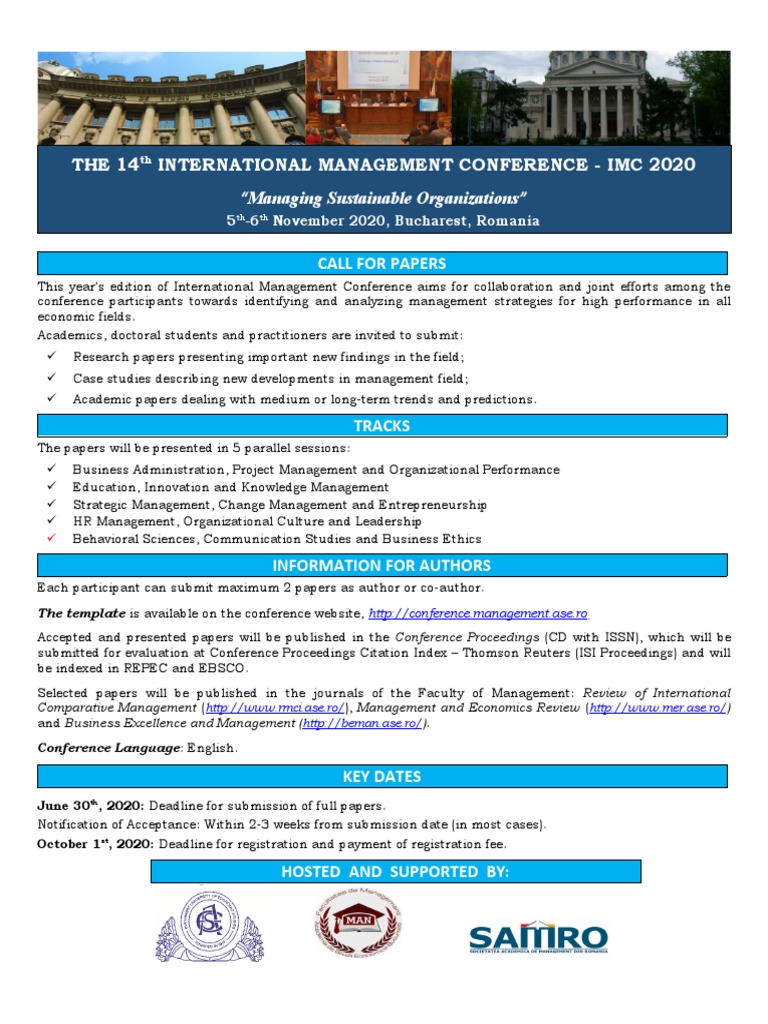 THE 14 International Management Conference - Imc 2020: "Managing ...