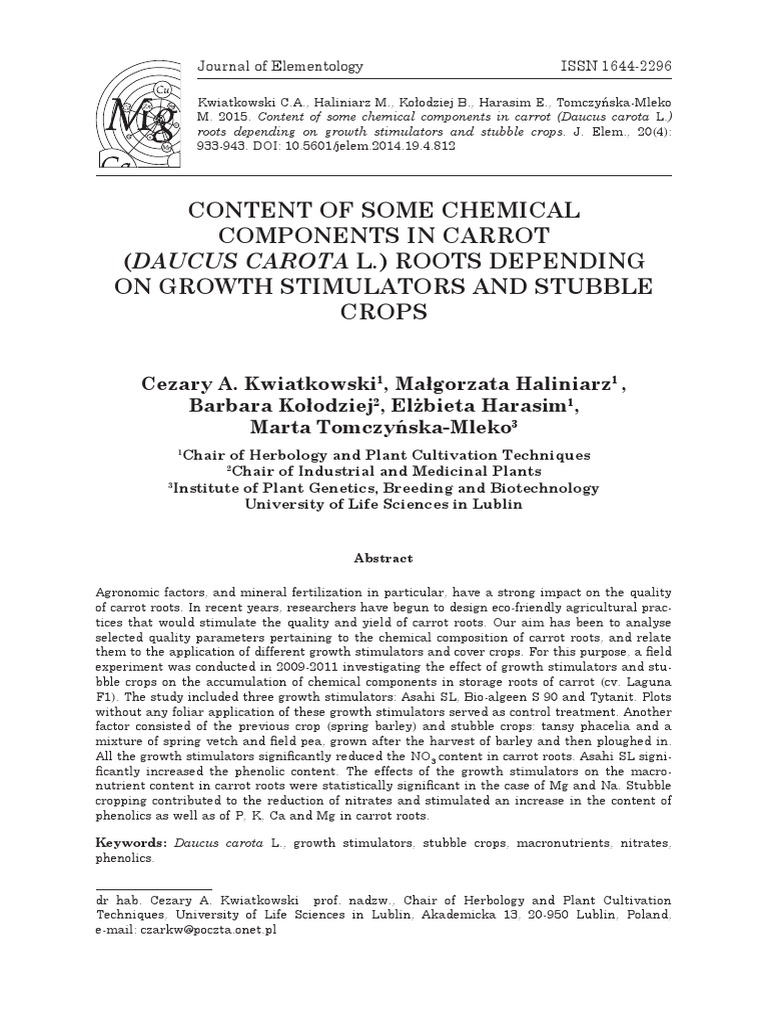 Content of Some Chemical Components in Carrot (Daucus Carota L.) ROOTS ...