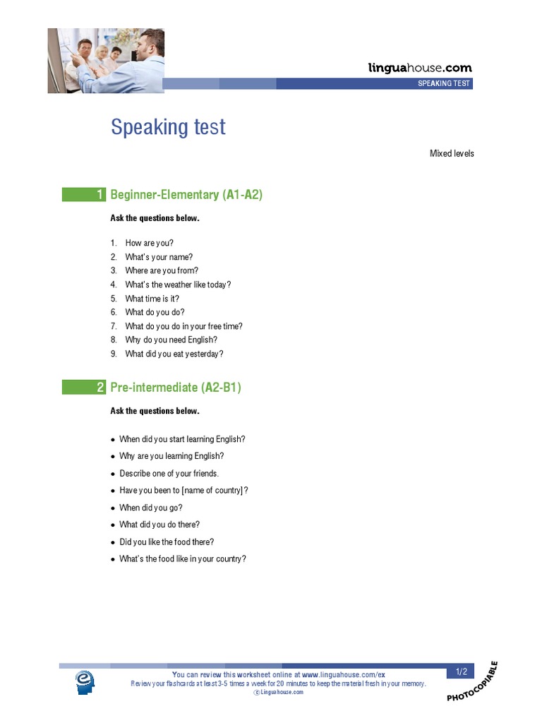 Beginner-Elementary Speaking Test Guide | PDF | Memory | Cognitive Science