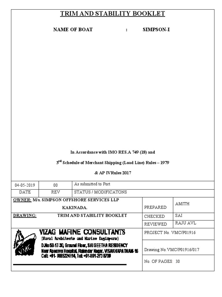 Trim and Stability Booklet for SIMPSON-I | PDF | Shipbuilding | Water ...