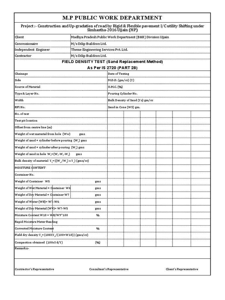 Field Density Test (SRM) | PDF | Density | Horticulture And Gardening