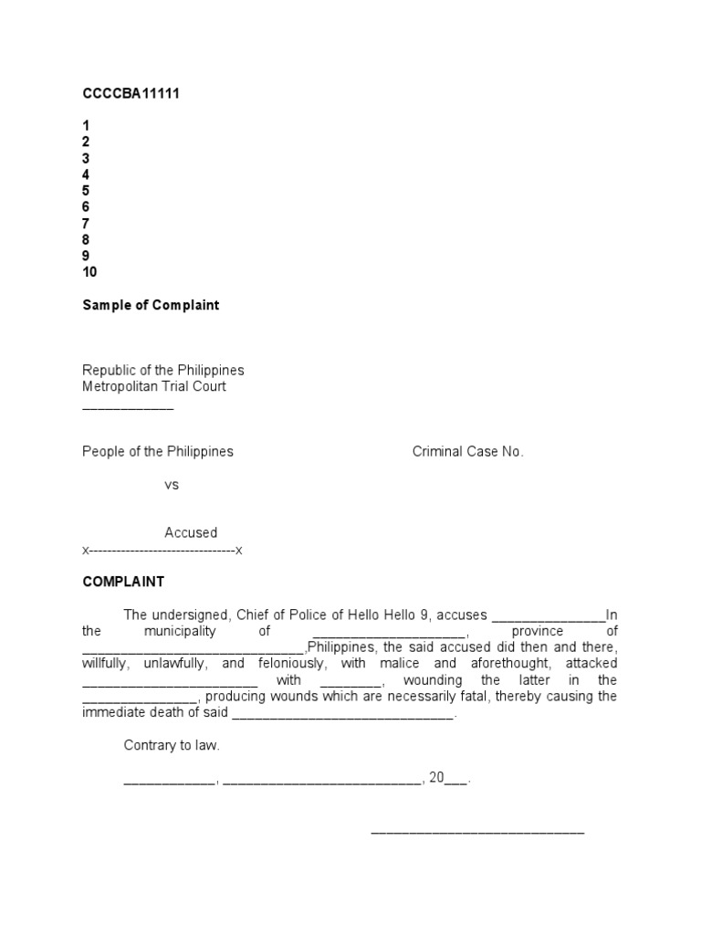 Sample Criminal Complaint Template | PDF