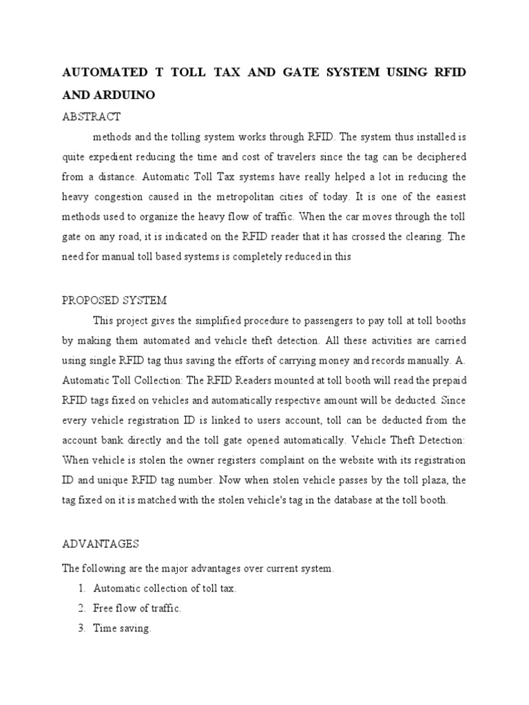 Automated T Toll Tax and Gate System Using Rfid and Arduino | PDF ...